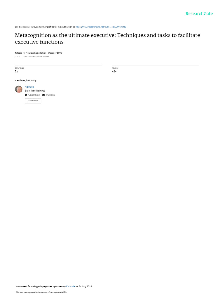 Metacognition As The Ultimate Executive: Techniques and Tasks To ...