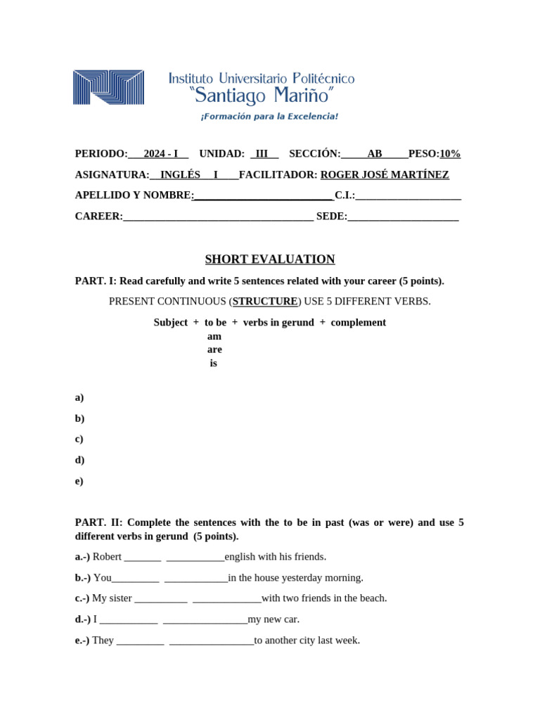 1ra. Actividad 2do. Corte (10%) INGLES-I-AB 2 | PDF