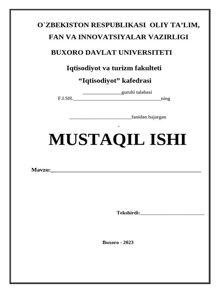 Mustaqil Ish Titul Namuna | PDF