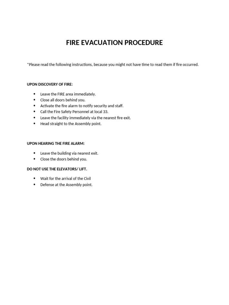 Fire Evacuation Procedure | PDF