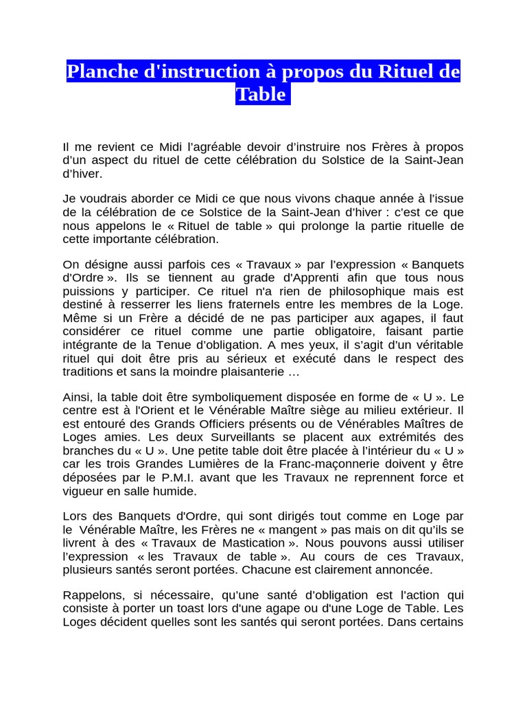 Rituel de Table au Solstice d'Hiver | PDF | Franc-maçonnerie | titres