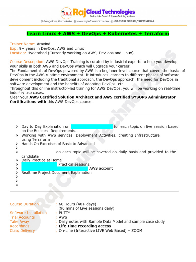 AWS Dev Ops Course Content - Raj Cloud Technologies | PDF | Cloud Computing | Amazon Web Services