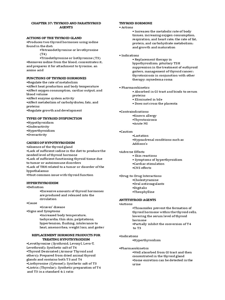 CHAPTER 37- THYROID AND PARATHYROID AGENTS--1 | PDF | Hyperthyroidism | Thyroid