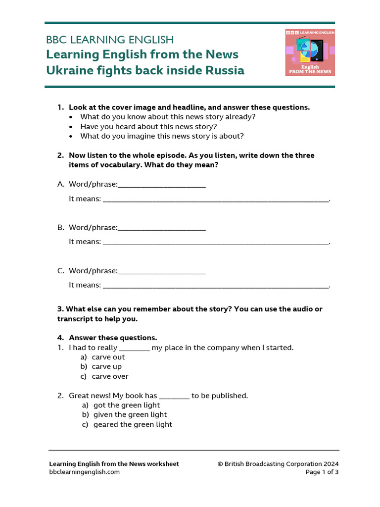 LEFTN Ukraine Fights Back Inside Russia Worksheet | PDF | Learning ...