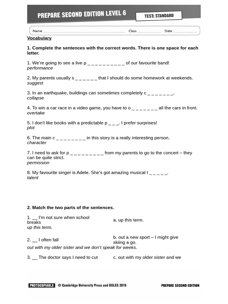 Full PRE-TT-1S Term Test 1 Standard With Answers A | PDF | Language ...