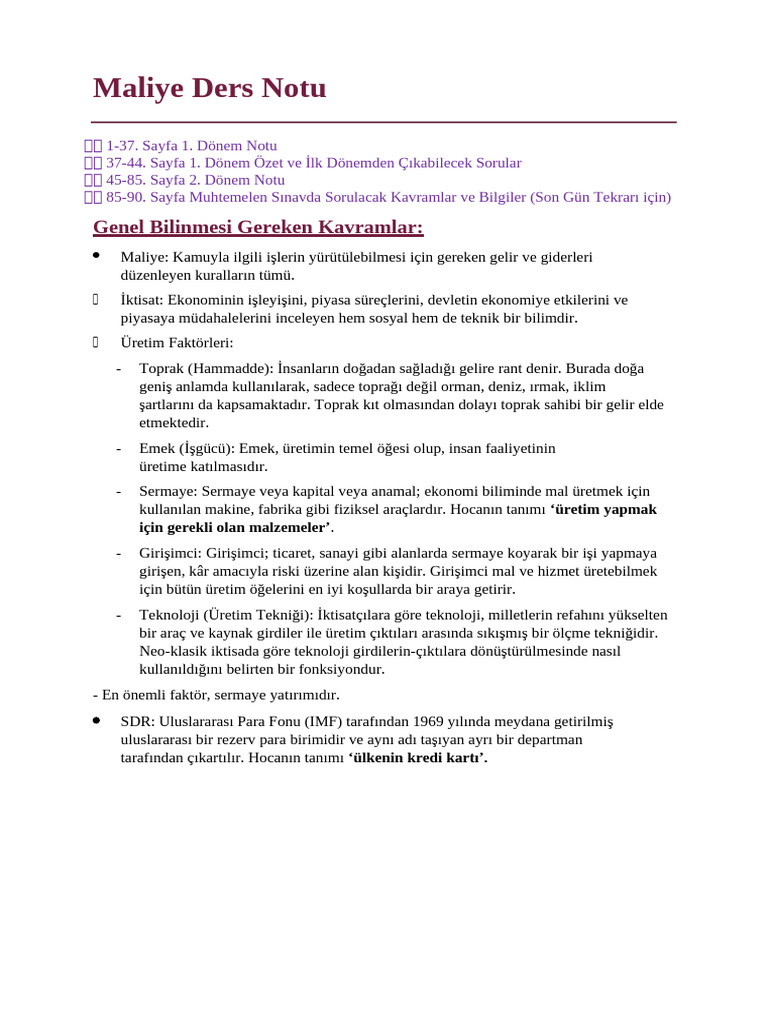 Maliye Ders Notu | PDF