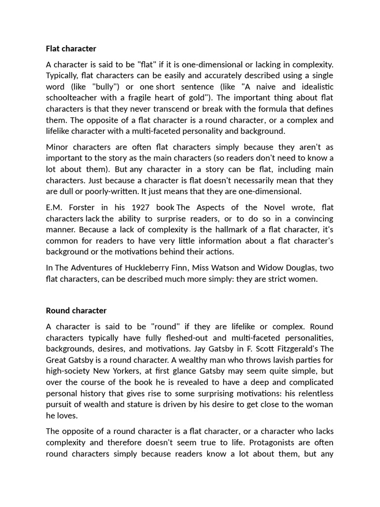 Flat Character and Round Character Short Notes | PDF | Novels