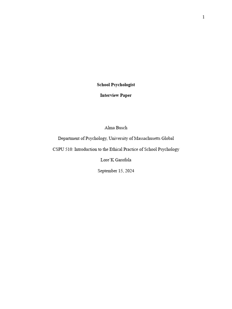 School Psychologist Interview Paper | PDF | School Psychology | Psychology