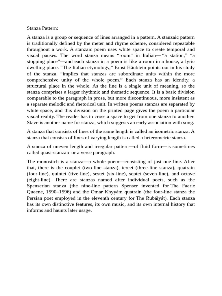 Stanza Pattern | PDF