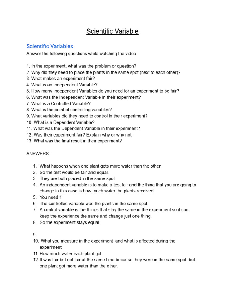 Valeria ValenzuelaAldeco - Scientific Variable Questions | PDF
