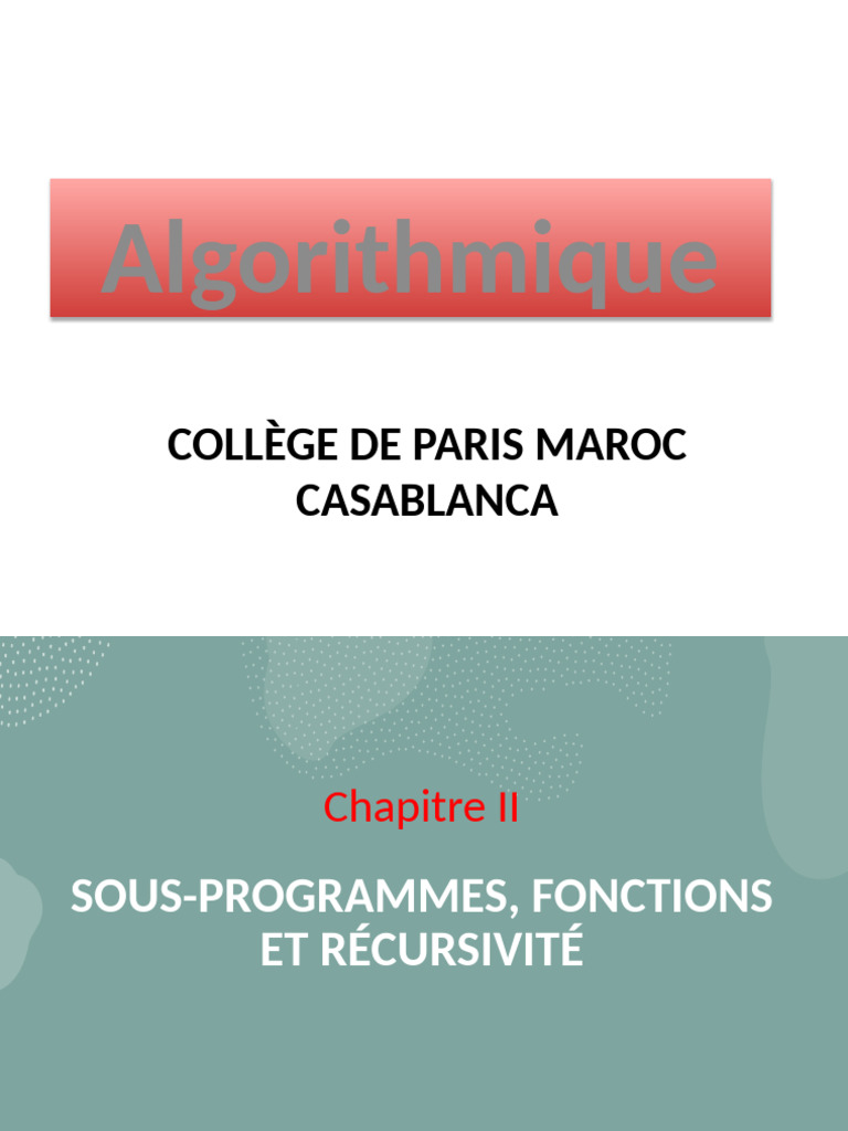 Algorithmes Fonction Récursivité | PDF | Programme informatique | Programmation