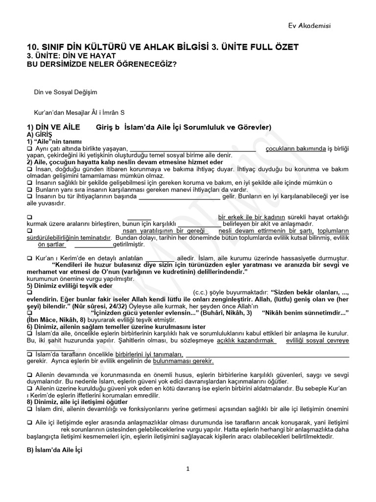 Sinif 3. Üni̇te Full Özet | PDF