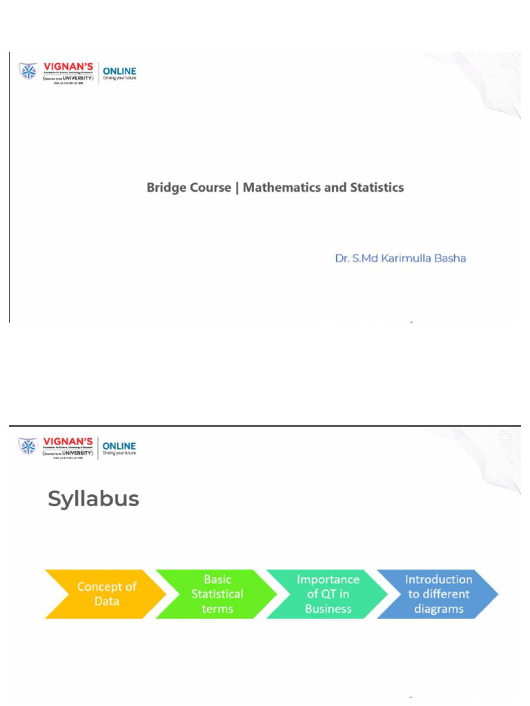 Mathematics and Statistics Bridge Course | PDF