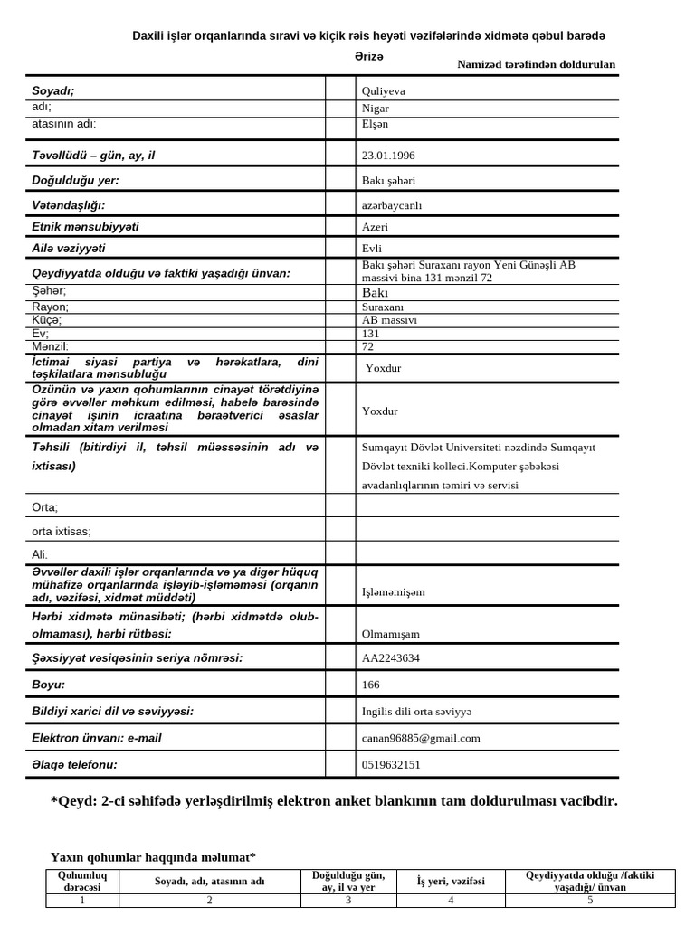 CV Forması Yeni (Kiçik Rəis) 02.03.24 Nigar | PDF