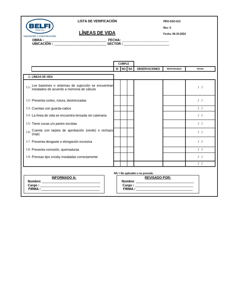 Verificación de Líneas de Vida 2024 | PDF