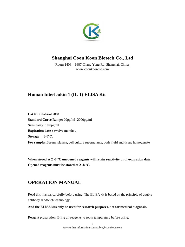 Human IL-1 ELISA Kit Overview | PDF | Elisa