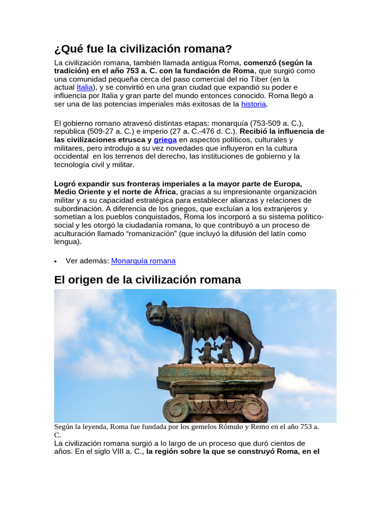 Orígenes y etapas de la civilización romana | PDF | Roma antigua ...