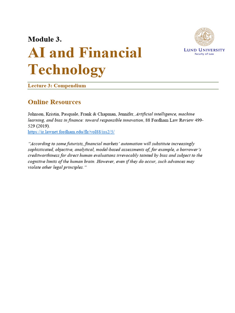 Lecture 3 - AI and Financial Technology | PDF | Computers | Technology & Engineering
