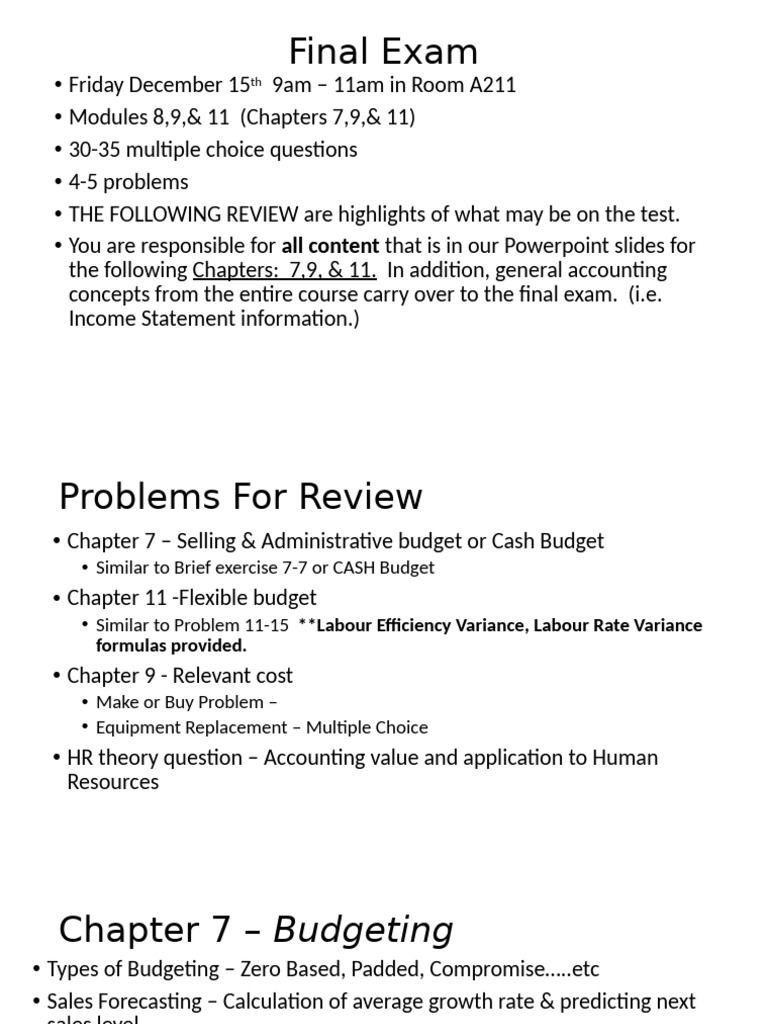 Accounting and Finance HRM04 F23 Final Exam Review | PDF | Cost Accounting | Budget