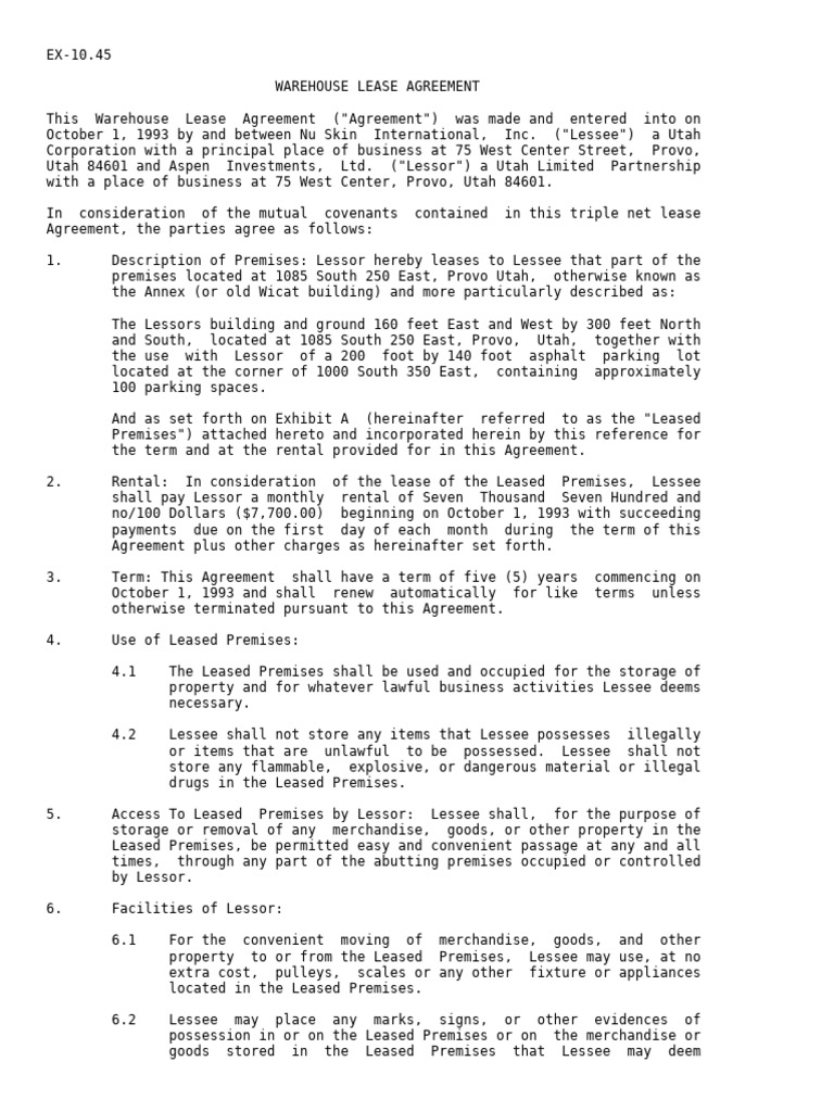 Warehouse Lease Agreement Overview | PDF | Lease | Alternative Dispute ...