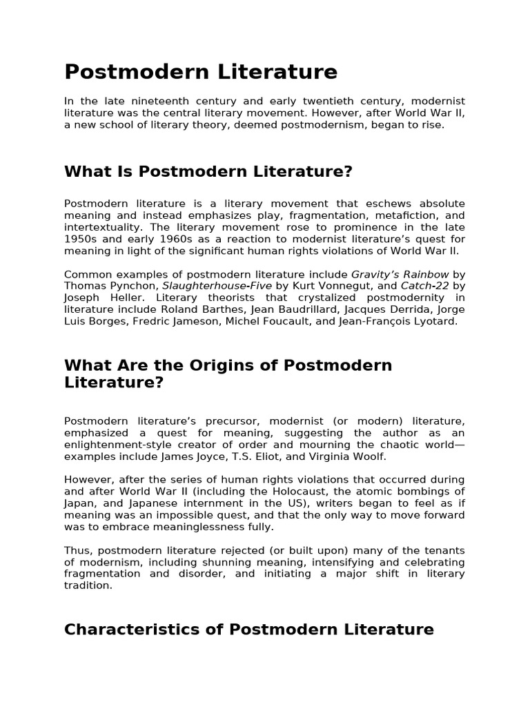 Postmodern Literature | PDF | Postmodern Literature | Postmodernism