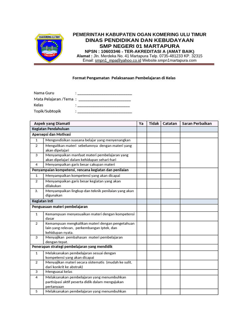 Format Evaluasi Pembelajaran | PDF