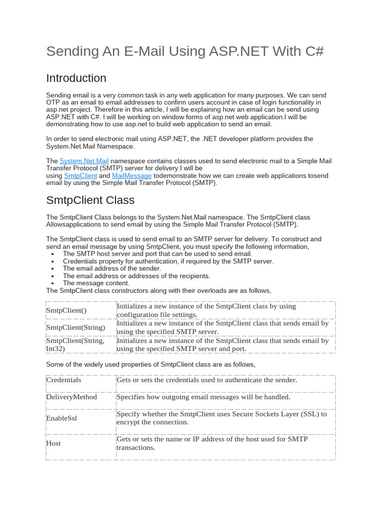 Sending Emails in ASP - NET Using C# | PDF | Port (Computer Networking) | World Wide Web