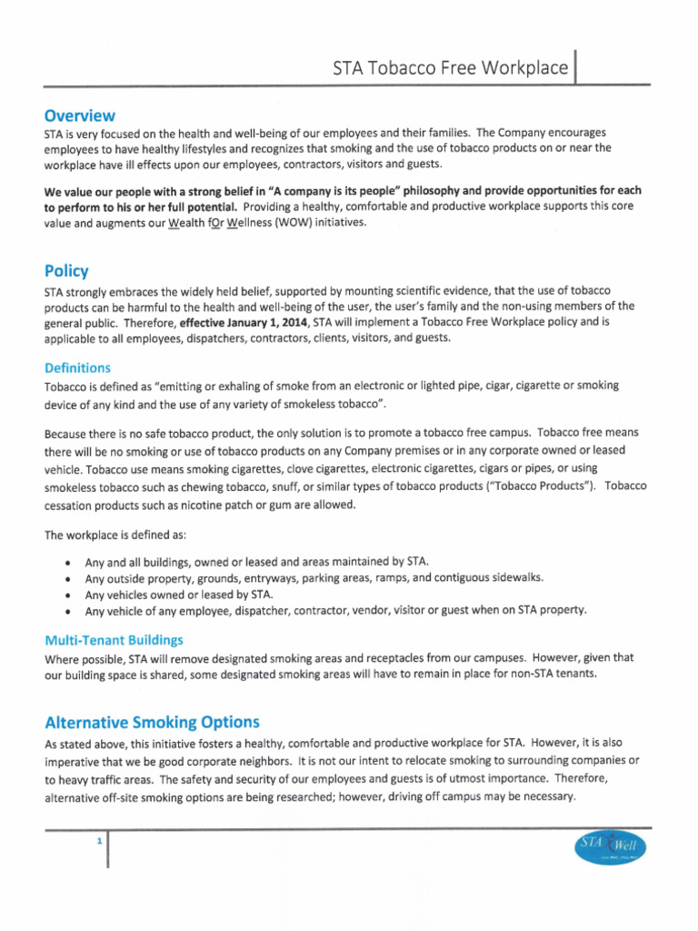 Tobacco Free Workplace Policy | PDF