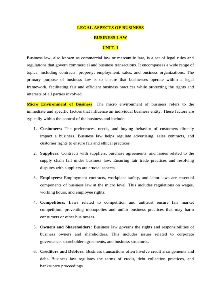 Unit-1-Legal Aspects of Business - Law | PDF | Offer And Acceptance | Consideration