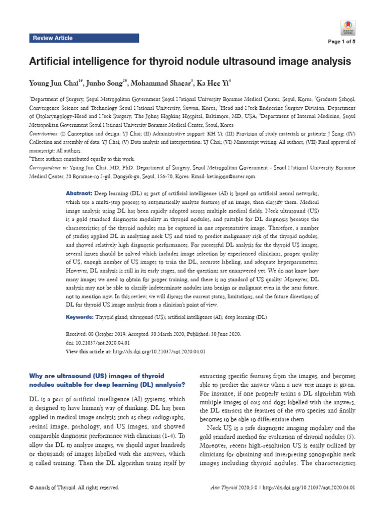 Artificial Intelligence For Thyroid Nodule Ultrasound Image Analysis Pdf Medical Ultrasound