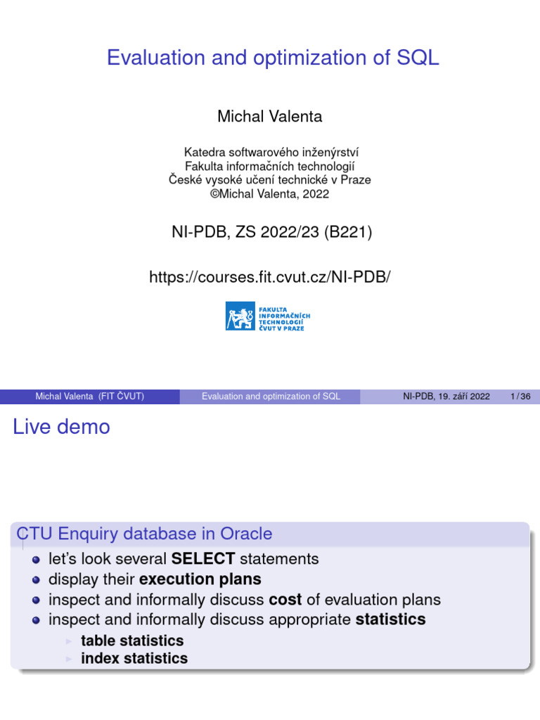 Hand Les01 SQL Eval and Optimize | PDF | Database Index | Relational Database