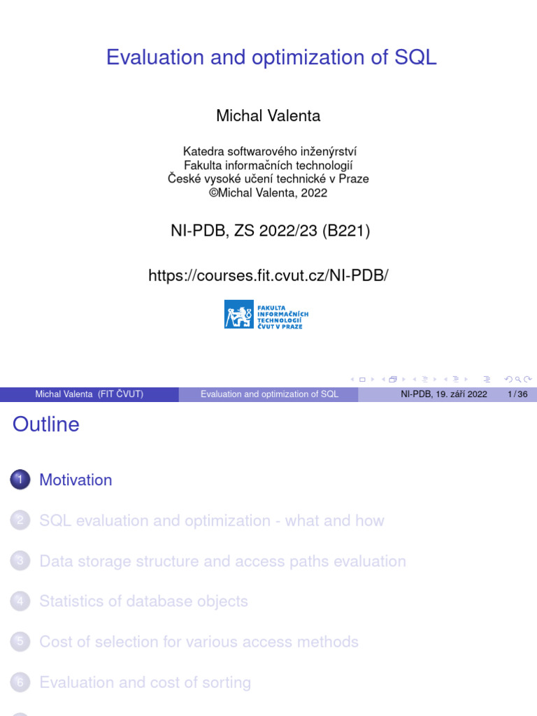 Pres Les01 SQL Eval and Optimize | PDF | Database Index | Cache (Computing)