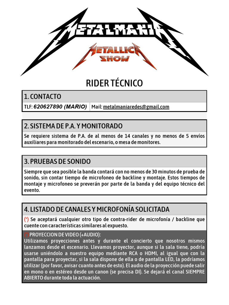 RIDER TÉCNICO 2023 Definitivo | PDF | Micrófono