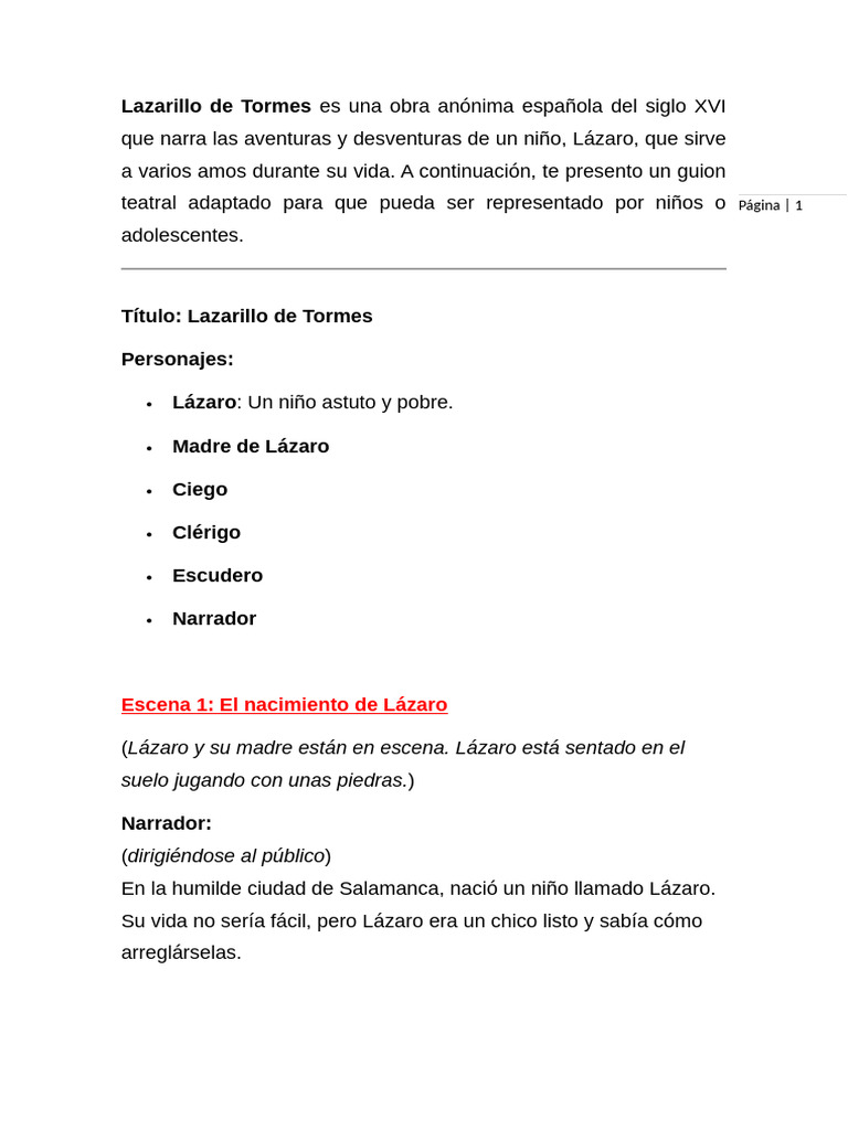 Lazarillo de Tormes Es Una Obra Anónima Española Del Siglo XVI Que ...