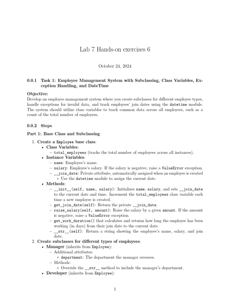 Lab 7 Hands-On Exercises 6 | PDF | Method (Computer Programming) | Inheritance (Object Oriented ...