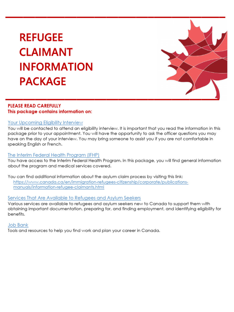 Refugee Claimant Information Package - Main En | PDF | Asylum Seeker ...