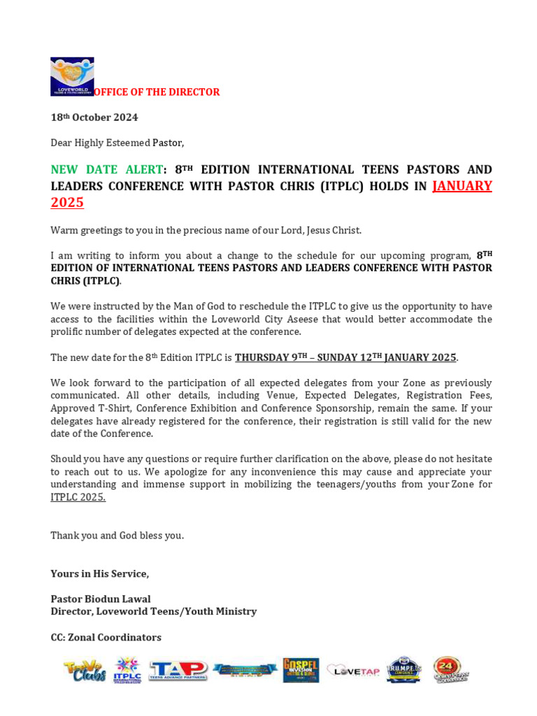 New Date Announcement Letter For Itplc 2025 To The 241018 120802 | PDF ...