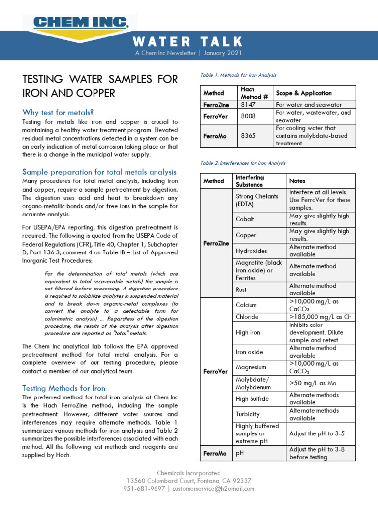 Water Testing for Iron and Copper | PDF | Magnesium | Iron