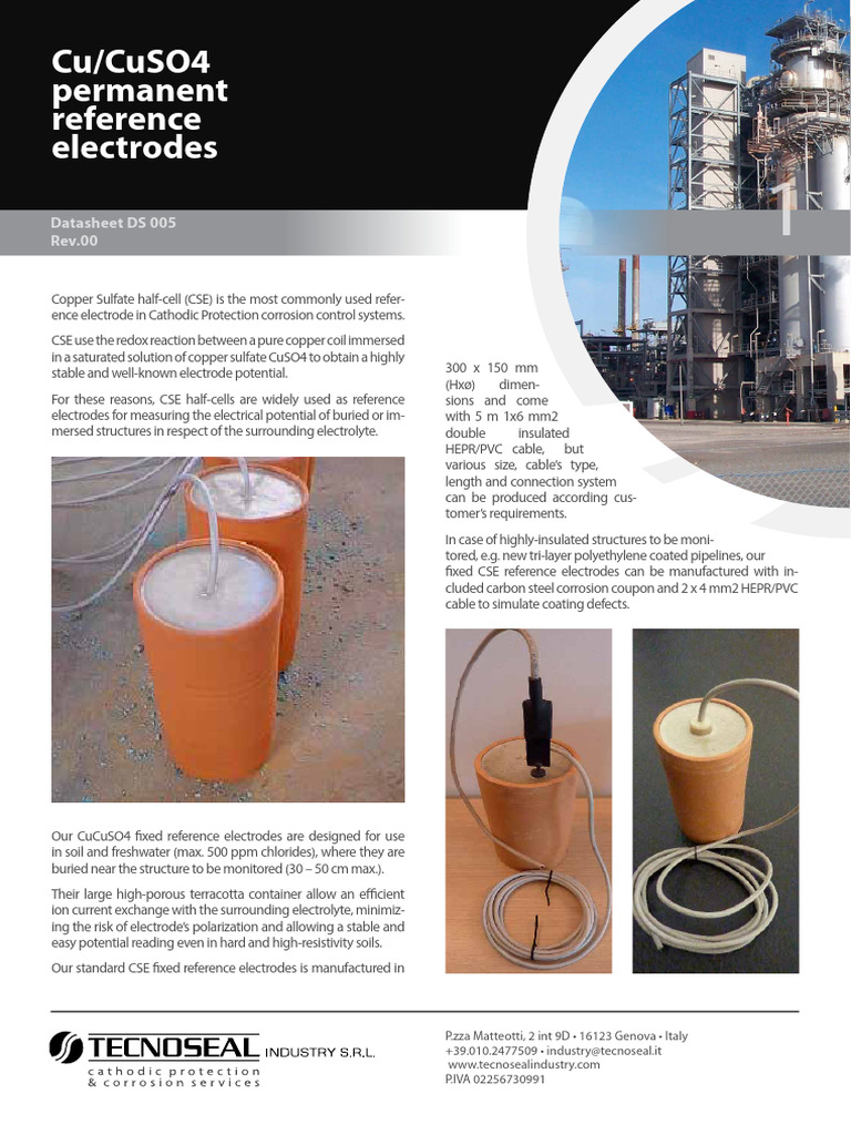 Cu Cuso4 Permanent Reference Electrodes | PDF | Copper | Applied And ...
