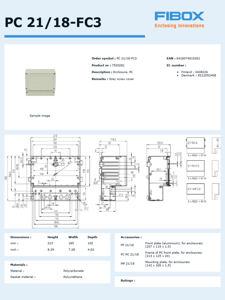 Fibox - 7520281 - PC 2118-FC3 - en | PDF | Building Engineering | Materials