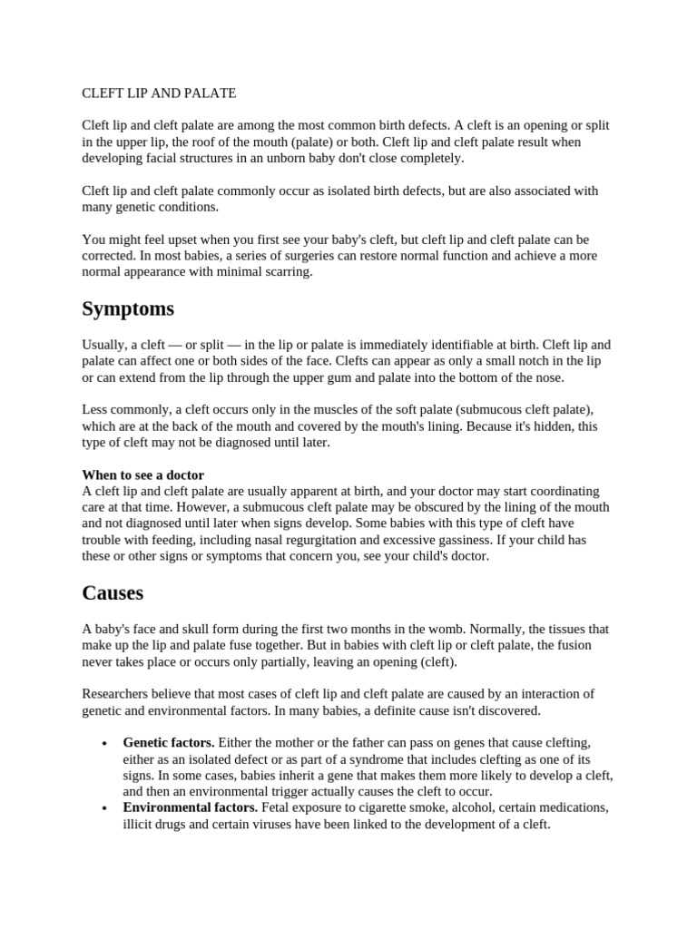 Cleft Lip and Cleft Palate | PDF | Surgery | Diseases And Disorders