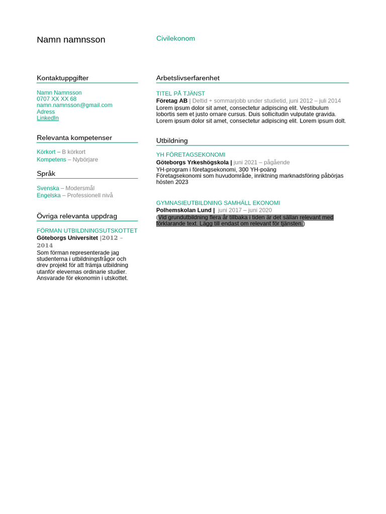 CV Mall 2023 Deltid Utan Erf | PDF