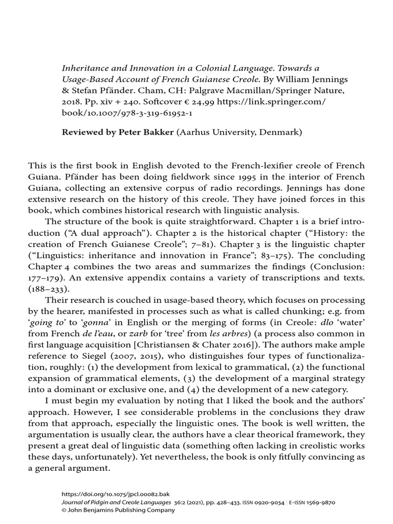 Review of Inheritance and Innovation in A Colonial Language | PDF ...