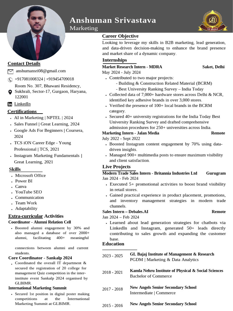 One Page_CV_Format | PDF | Marketing | Business