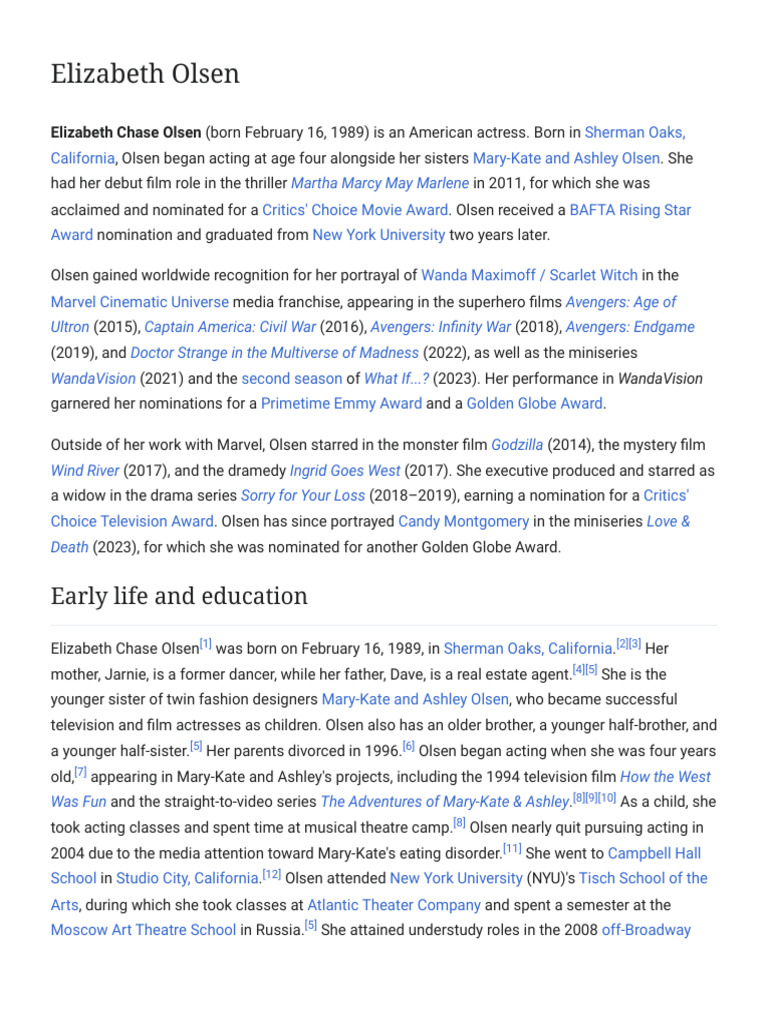 Elizabeth Olsen - Wikipedia | PDF | Art