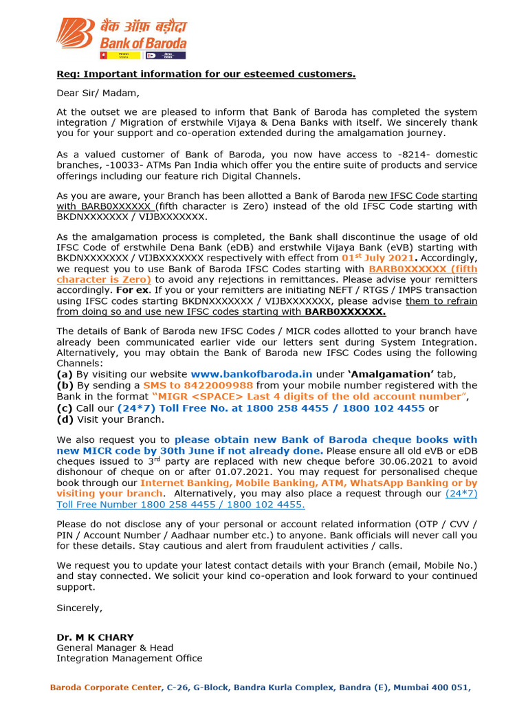 New IFSC Code and Cheque Book Update | PDF | Cheque | Service Industries