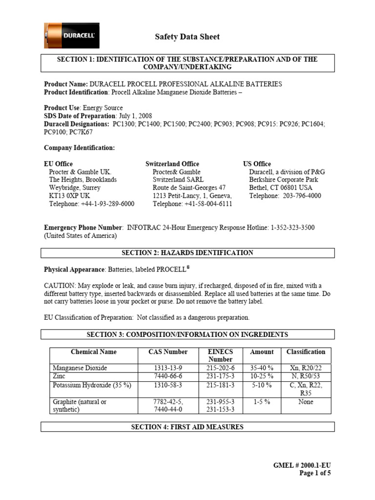 Alkaline Msds | PDF | Magnesium