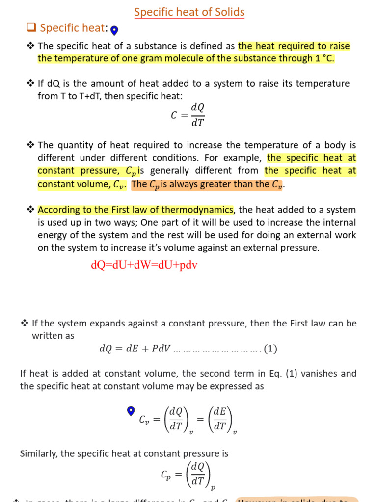 ##L-2 Specific heat(Lattice Heat Capacity) of Solids | PDF | Normal ...