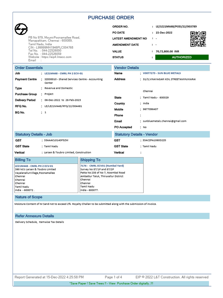 CMRL Agg & M.sand Po - Dec'22 | PDF