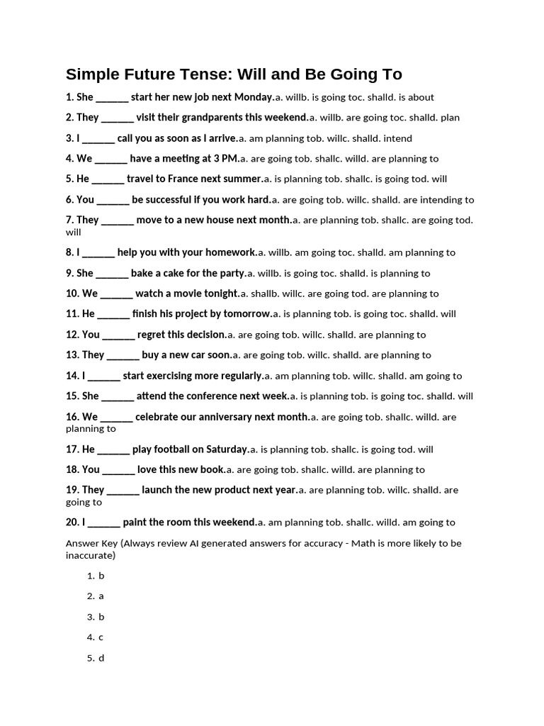 Simple Future Tense: Will and Be Going To | PDF | Language Arts ...